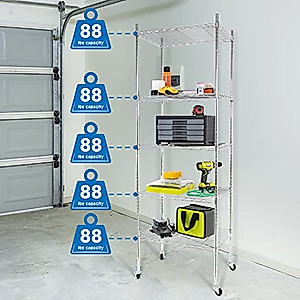 Mount-It! 5 Tier Wire Shelving with Wheels | - Rolling Garage Shelves, Closet Metal Racks with Shelves and Shelving or Utility Shelf for Laundry Room | Adjustable Shelf Height | No Tools Required