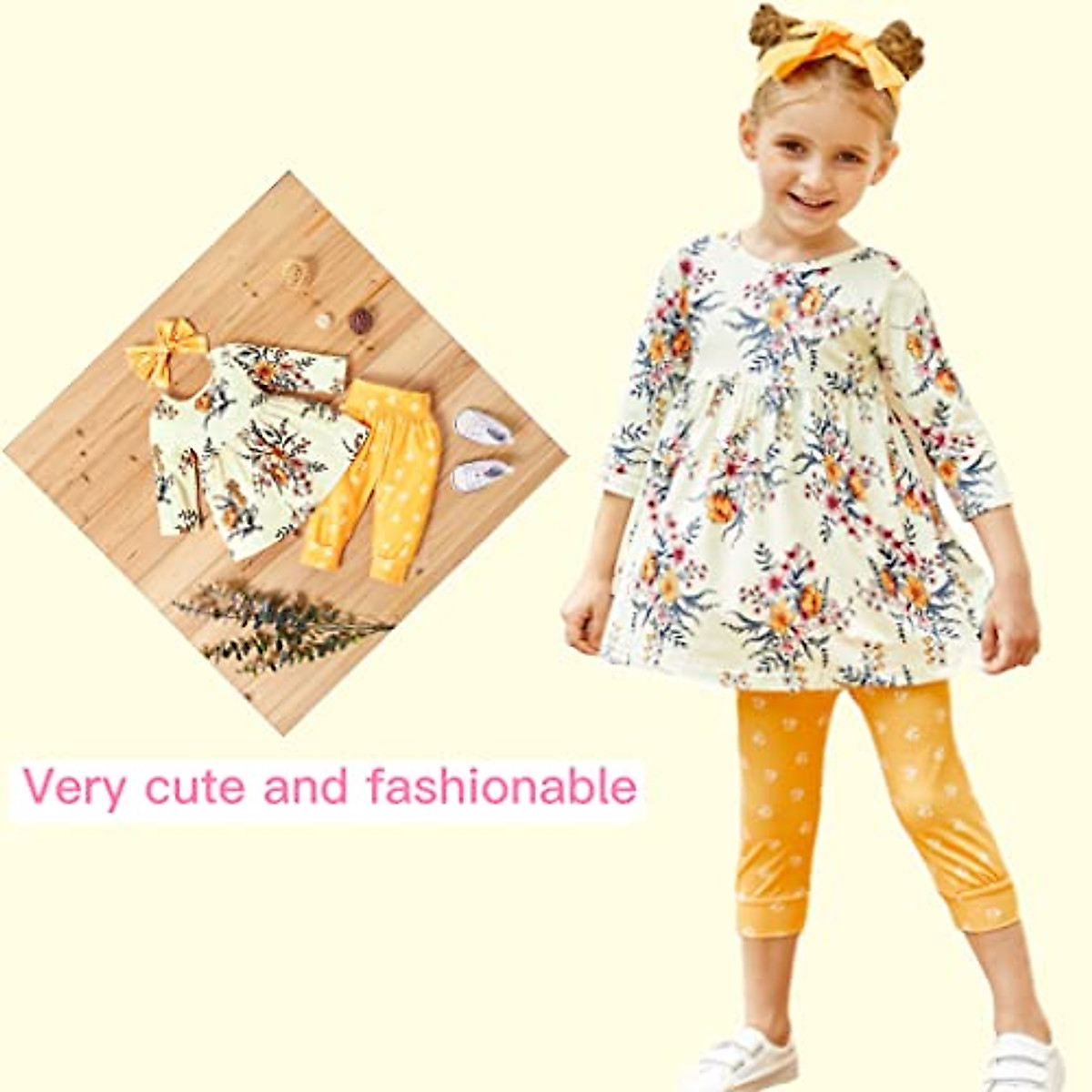 Weimuyuan Newborn Infant Baby Girl Pant Sets Floral Outfits Cute Baby Clothes Girl (Yellow, 3-6Months)