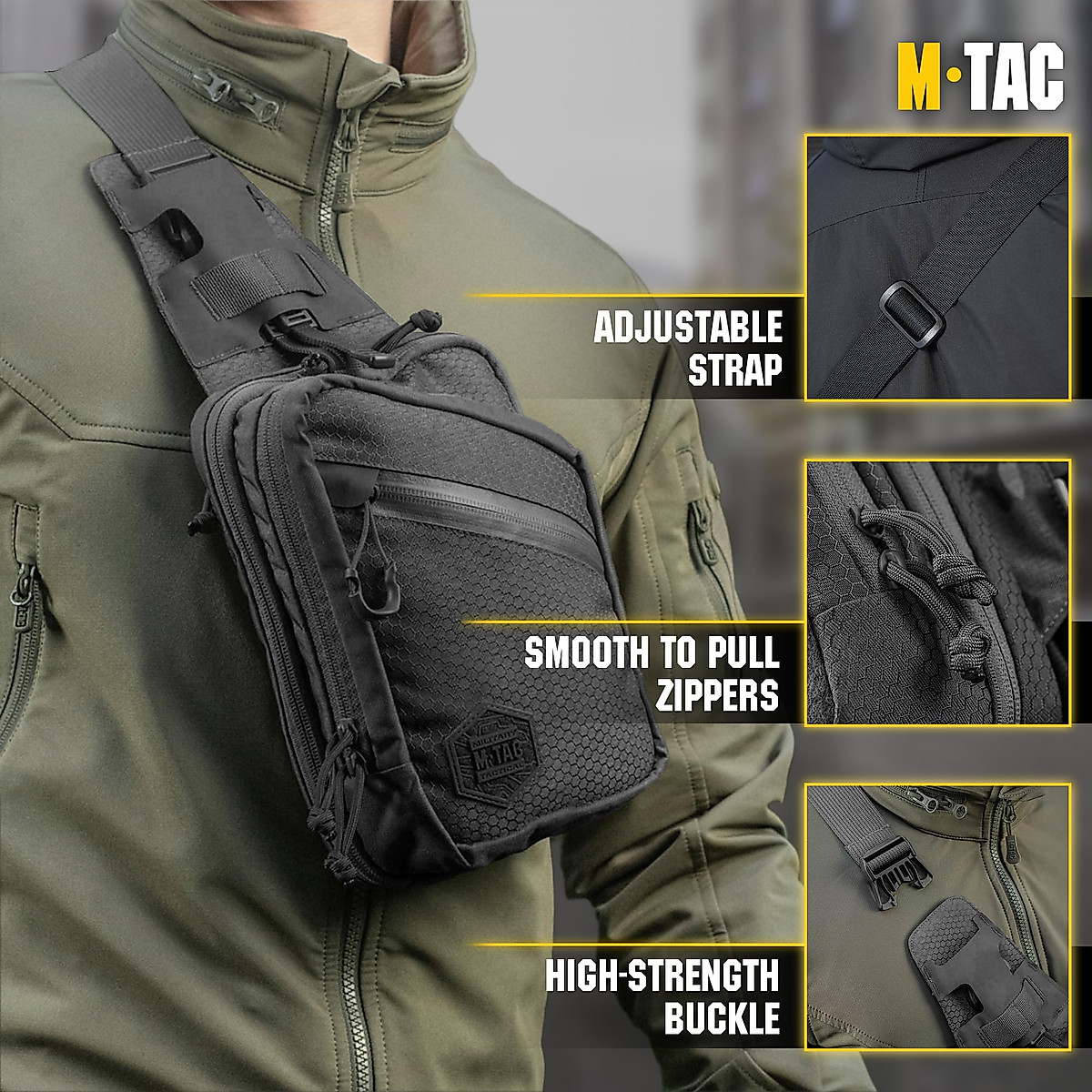 M-Tac Elite Tactical Sling Bag for Men - Crossbody Bag - Concealed Carry Chest Bag - Black Sling Backpack