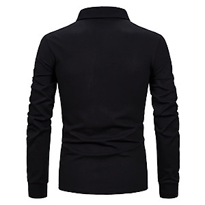 LUJENGEFA Mens Polo Shirts Long Sleeve Casual Plaid Collar Golf Shirt for Men Slim Fit Cotton Polo T Shirts Top B-Black Large