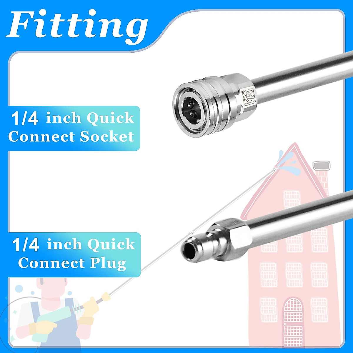 POWER TOWN Pressure Washer Extension Wand, 60 Inch Stainless Steel Upgrade Power Washer Lance, 1/4 Inch Quick Connect, 2 Pack