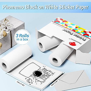 Phomemo White Self-Adhesive Thermal Paper, Glossy Printable Sticker Paper for Phomemo M02/M02 Pro/M02S/M03 Bluetooth Pocket Mobile Printer, Black on White, 50mm x 3.5m, Diameter 30mm, 3-Rolls