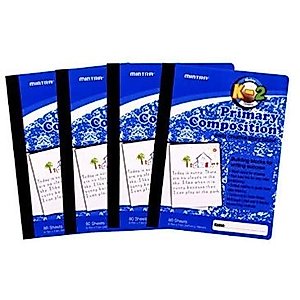 Mintra Office Composition Notebooks, Primary Ruled, (4 Pack, Blue Cover), 80 Sheets. Creative, Hardcover Book, Grade K-2, 7.5in x 9.75in, For School, Home, Business, Office