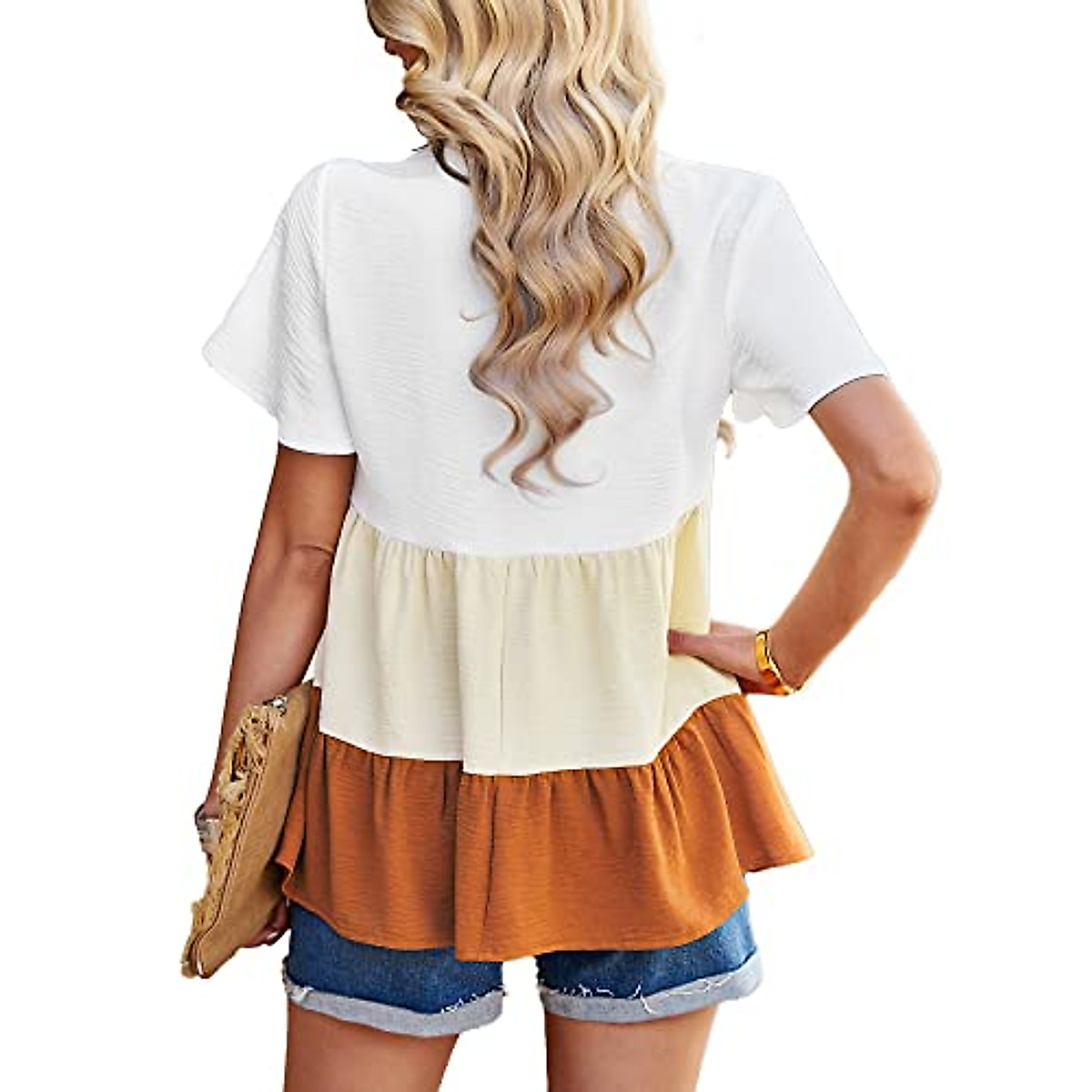 Button Down Shirts for Women Loose Fit Womens Summer Blouses Loose Tunic Flowy Tops Orange M