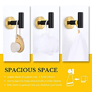 APLusee Robe Towel Hook Matte Black and Gold, 304 Stainless Steel Single Prong Coat Hook Bathroom Kitchen Garage Home Storage Round Utility Hanger