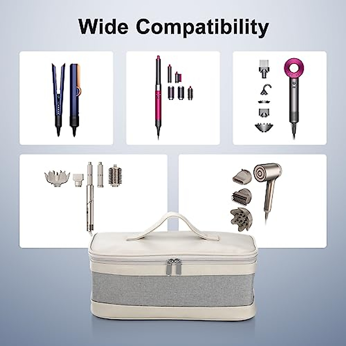 LANMU Carrying Case Compatible with Shark/Dyson Hair Dryer, Travel Bag Pouch Organizer for Airwrap/Flexstyle Styler Attachments