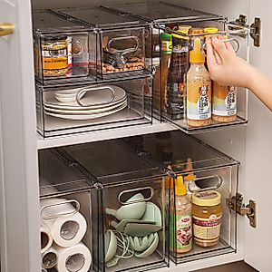 MineSign 9 Pack Stackable Fridge Organizer Drawer Pull-Out Bins with Handles Large Clear Food Container with Removable Dividers Refrigerator Storage box Divided Produce Saver for Pantry Kitchen
