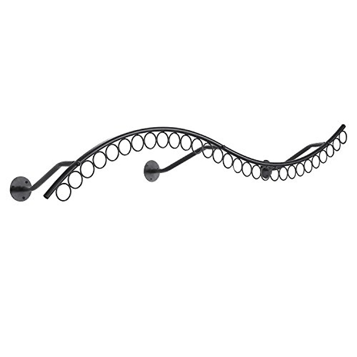 MyGift Wall Mounted Black Metal Single Rod Garment Clothing Rack with 29 Hanger Rings and Wave Design, Professional Retail Clothes Display Rack