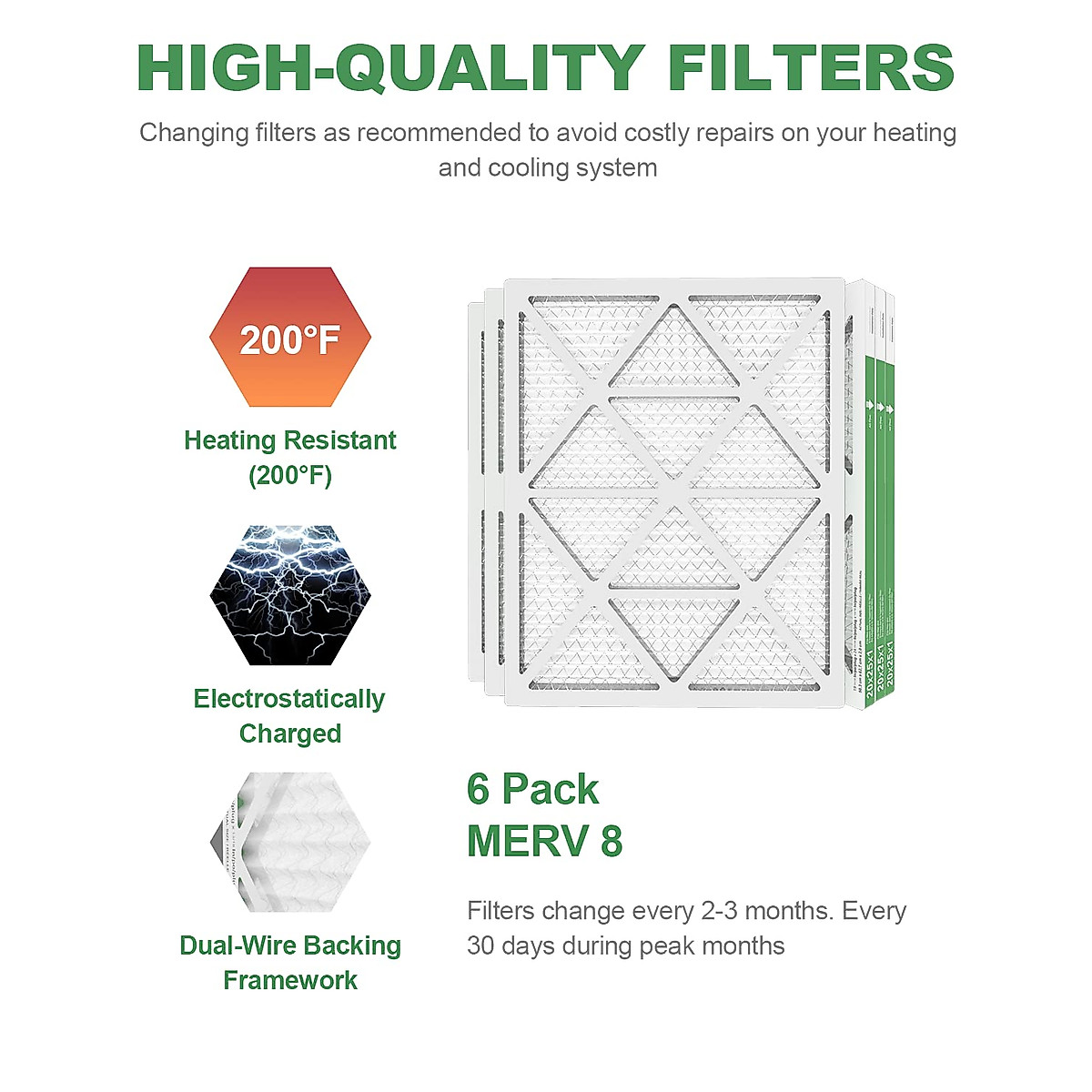 TRIGHTFILTERS 20x25x1 Air Filter MERV 8, Pleated HVAC AC Furnace Home Air Filters Replacement 6 Pack