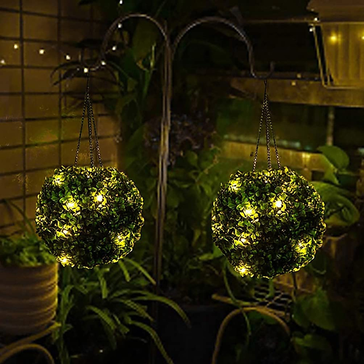 Beaupretty Solar Grass Ball Light Decorative Grass Balls Green Solar Lights Outdoor Artificial Topiary Plant Round Grass Flower Garland Decorations Garden Solar Lamp Warm White Plastic Lob