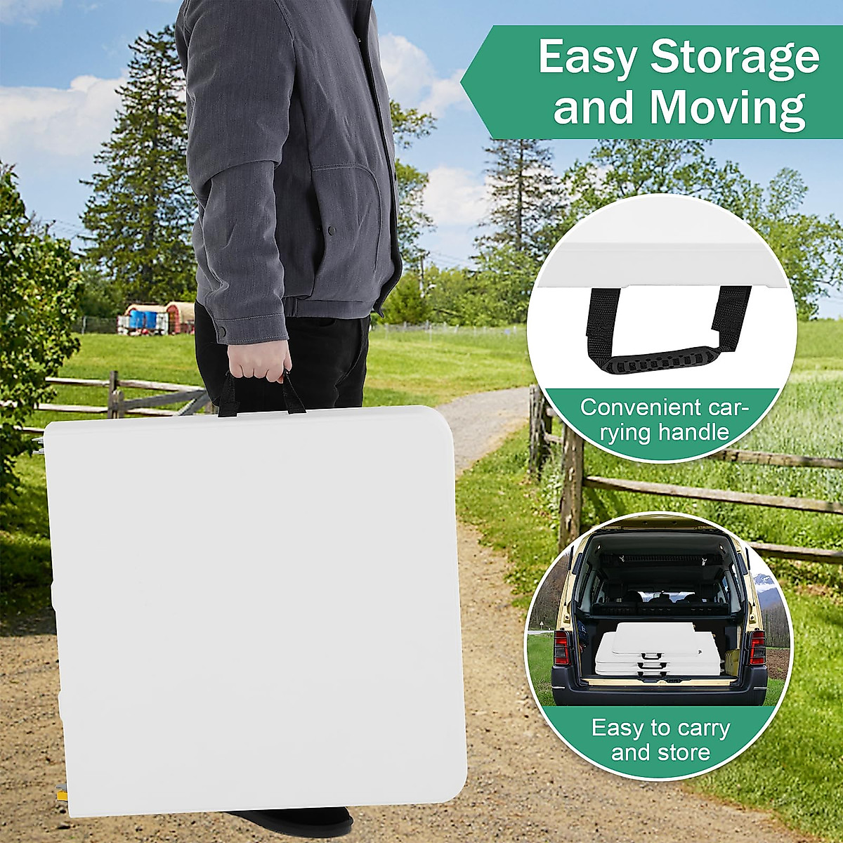 Folding Table, 4 FT Heavy Duty Plastic Foldable Table with Carrying Handle, Adjustable Height Portable Party Tables for Garden Party Picnic Camping BBQ Dining Kitchen Wedding Market Events