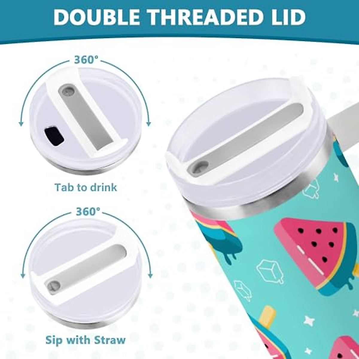 DIGTIA Stainless Steel Insulated Tumbler w/Handle & Straw, Watermelon Blue Double Wall Vacuum Travel Coffee Mug Cup w/Lid, Leak-Proof Sports Ice Cream Water Bottle,40oz