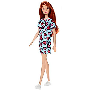 Barbie Doll, Red Hair, Wearing Yellow and Purple Heart-Print Dress and Platform Sneakers, for 3 to 7 Year Olds, Model:GHW48