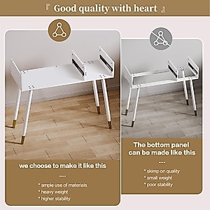 Milky White,Make Vanity Set with Touch Screen Dimming Mirror, 3 Color Lighting Modes, Dressing Table with 3 Sliding Drawers, Modern Bedroom Makeup Table and Cushioned Stool Set for Women Girls