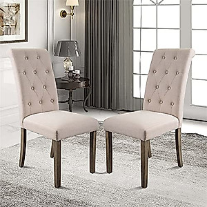 Zaboro Dining Chair Set of 2, Aristocratic Style, Noble and Elegant Solid Wood Tufted Dining Chair Dining Room Chair,Beige
