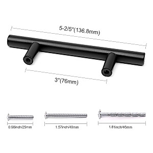 SUNRIVER 30Packs Stainless Steel Kitchen Cabinet Round Knobs and Pulls Black Coating Brushed Cupboard Handles and Round Knobs 3" Cabinet Hardware 20pcs knobs& 10pcs Handles Set