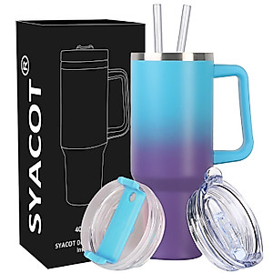 SYACOT 40 oz Tumbler with Handle and Straw Stainless Steel Insulated Tumbler Leak Proof Lid and Straw Lid Reusable Travel Mug Coffee Mug Cup Dishwasher Safe Keep Drinks Cold and Hot (Amethyst)