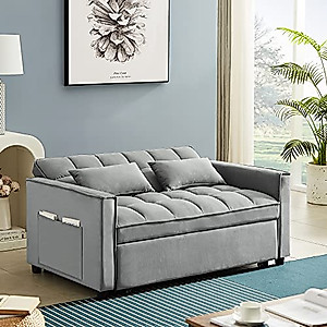 Holaki Convertible Velvet Sleeper Sofa Bed, 55.2" Velvet Loveseat Sofa Modern Pull Out Sofa Bed Lounge Chaise Armchair with Adjustable Backrest,2 Lumbar Pillows,Small Couch for Home Office(Grey)