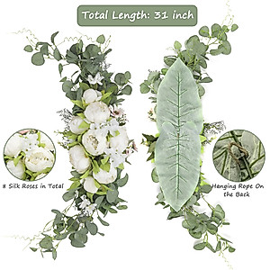 HiiARug Artificial Peony Flower Swag, 31 Inch Decorative Swag with Peonies Hydrangeas Eucalyptus Leaves for Home Room Garden Lintel Wedding Arch Party Decor (White, 31")