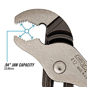 CHANNELLOCK 412 6.5-inch V-Jaw Tongue & Groove Pliers | Made in USA | 0.94-inch Jaw Capacity | Forged High Carbon Steel | More Points of Contact on Round Stock , Polished