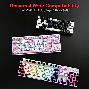 Redragon A130 White Pudding Keycaps, 104 Keys Standard Doubleshot PBT Keycap Set w/Translucent Layer for Mechanical Keyboard, OEM Profile, English (US) ANSI Layout
