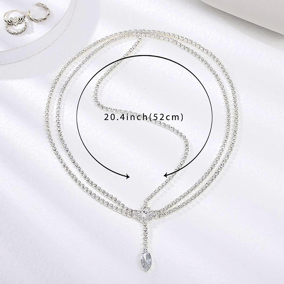Aularso Rhinestone Head Chain Layerd Head Jewlery Silver Forehead Headpiece Wedding Prom Headbands Chain for Women and Girls (Silver)
