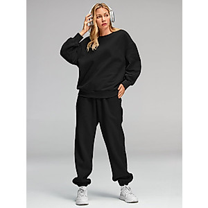 AUTOMET Sweatsuits for Women Set 2 Piece Outfits Oversized Sweatshirt Fall Outfits 2025 Lounge Sets Pullover Casual Trendy Y2k Clothing Sweatpants with Pockets Black XL