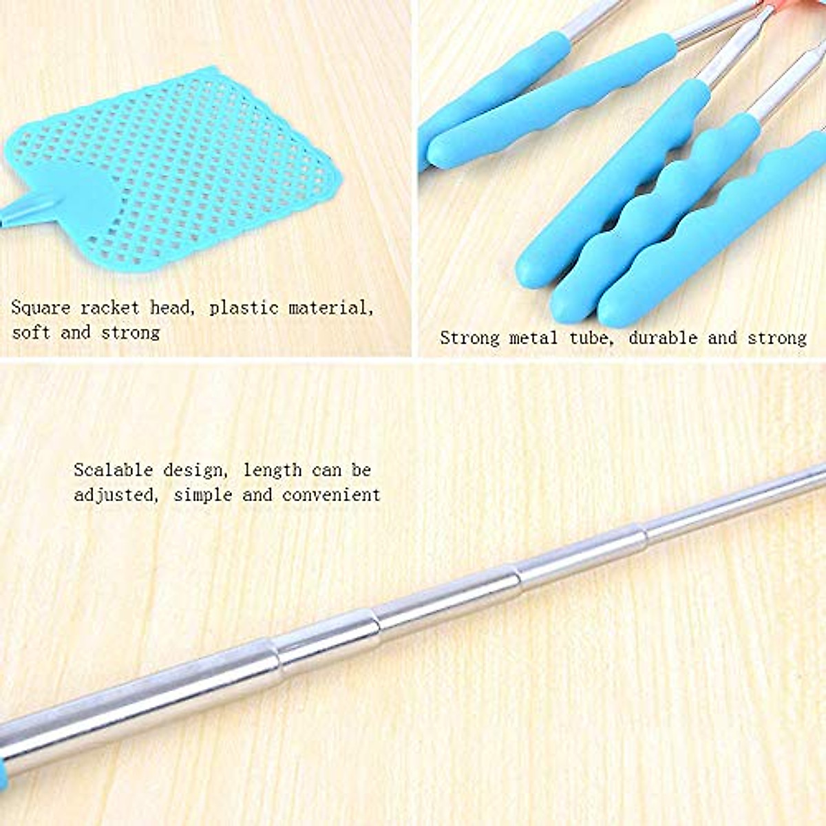 CUNYA 5 Pcs Extendable Fly Swatter Heavy Duty, Manual Swat Pest Control with Stainless Steel Adjustable Handle, Lightweight Durable Telescopic Fly Swatters