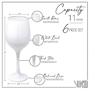 Vikko Décor White Wine Glasses, Fancy Wine Glasses With Stem For Red And White Wine, Thick And Durable Wine Glass Dishwasher Safe, Great For Wine Tastin, Set Of 6 Decorative Goblets