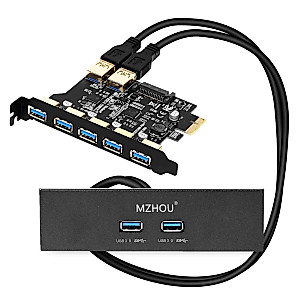 MZHOU 7 Ports PCI-E to USB 3.0 Expasion Card with 19-Pin SATA Power Connector Superspeed up to 5Gbps,and The Front Panel Bay and 1 Power Supply Cables,for Window 7/8/10/XP/Vista