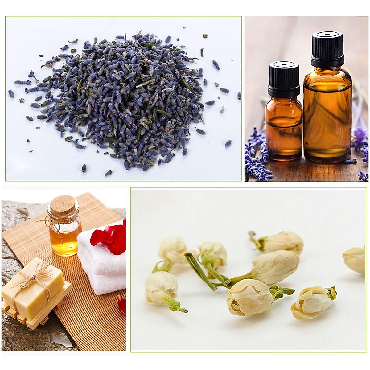 PNANA Dried Flowers- Edible Herbs Bulk of Lavender Buds, Rosebud, Jasmine, Chamomile, for Bath Bomb, Candle, Soap Making Kit