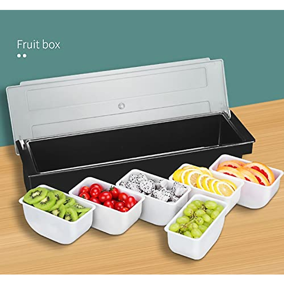 Ice Chilled Serving Tray Condiment Ice Cooled Condiment Dispenser Serving Container Chilled Garnish Tray Bar Caddy for Home Work or Restaurant Black 1 Durable Bar Caddy - 3 Compartments