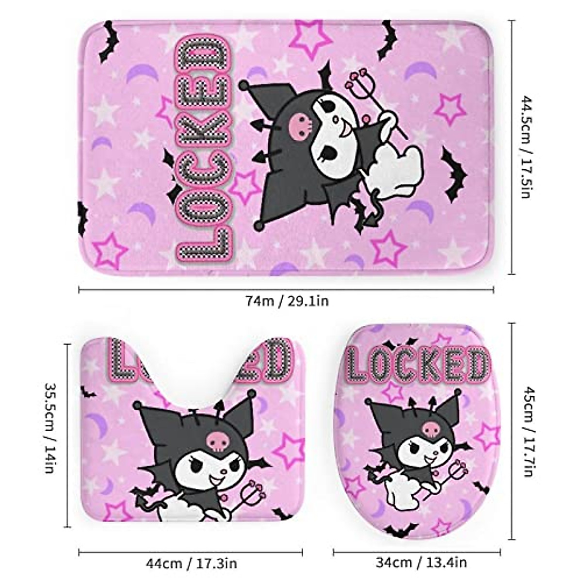 fmsnupz 4PCS Anime Shower Curtain Set, Cute Bathroom Decor with Non-Slip Rugs, Toilet Lid Cover and Bath Mat, Waterproof Fabric Shower Curtains with 12 Hooks, 70.8"x70.8"