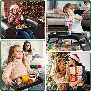 Artmeer Bed Tray Table with Foldable Legs,Bamboo Breakfast Tray with Handles Ideal for Sofa, Bed, Eating,Working,Used As Laptop Desk Snack Tray 2 Pack Black