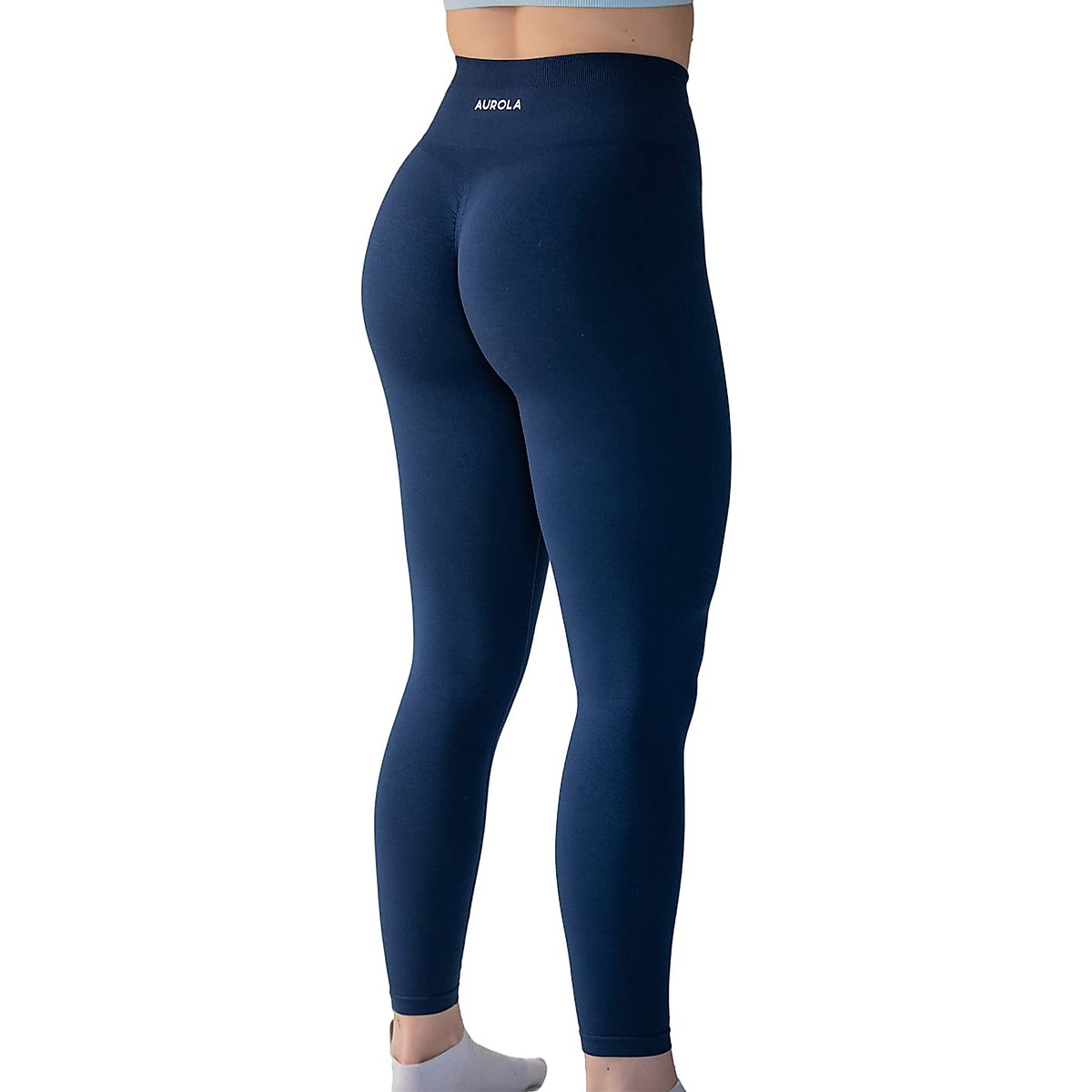 Seamless Scrunch Legging Women Yoga Pants 7/8 Tummy Control Workout Running for Workout Fitness Sport Active Ankle Legging-25'' (L, Tuxedo Blue)