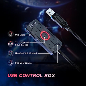 FIFINE Gaming Headset for PC, USB Headset with 7.1 Surround Sound, Detachable Microphone, Control Box, 3.5mm Headphones Jack, Gamer Over-Ear Wired Headset for PS5/PS4/Xbox/Switch, Black-AmpliGame H9