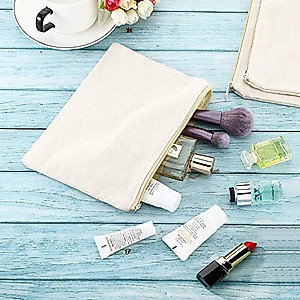 Juinelate 10 Pack Large Blank Canvas Makeup Multi-Purpose Cosmetics Bag with Zipper, Beige