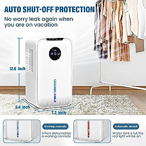 Dehumidifiers for Home Room Basement,88oz Dehumidifier With Drain Hose for Bathroom Bedroom Closet RV Camper (800Sq.ft)