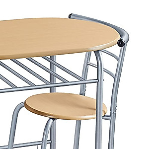 Yaheetech 3-Piece Dining Table Set, Kitchen Table & Chair Sets for 2, Compact Table Set w/Steel Legs, Built-in Wine Rack for Breakfast Nook, Small Space, Apartment, Natural