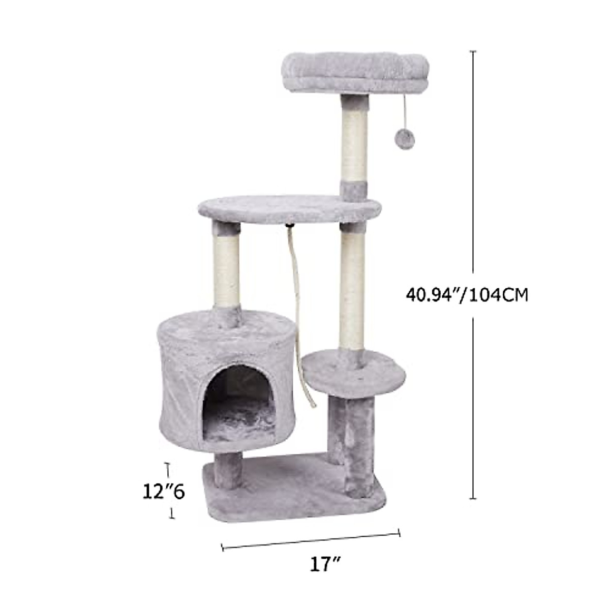 MIAO PAW 6Cat Tree Tower Condo Sisal Post Scratching Furniture Activity Center Play House Cat Bed Grey