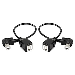SinLoon USB 2.0 Type-B Printer Cable, (2-Pack) USB 2.0 B Female to Left Angle+Right Angle B Male Printer Short Extension Cable,for Printer, Scanner, Mobile HDD and More (L-R)