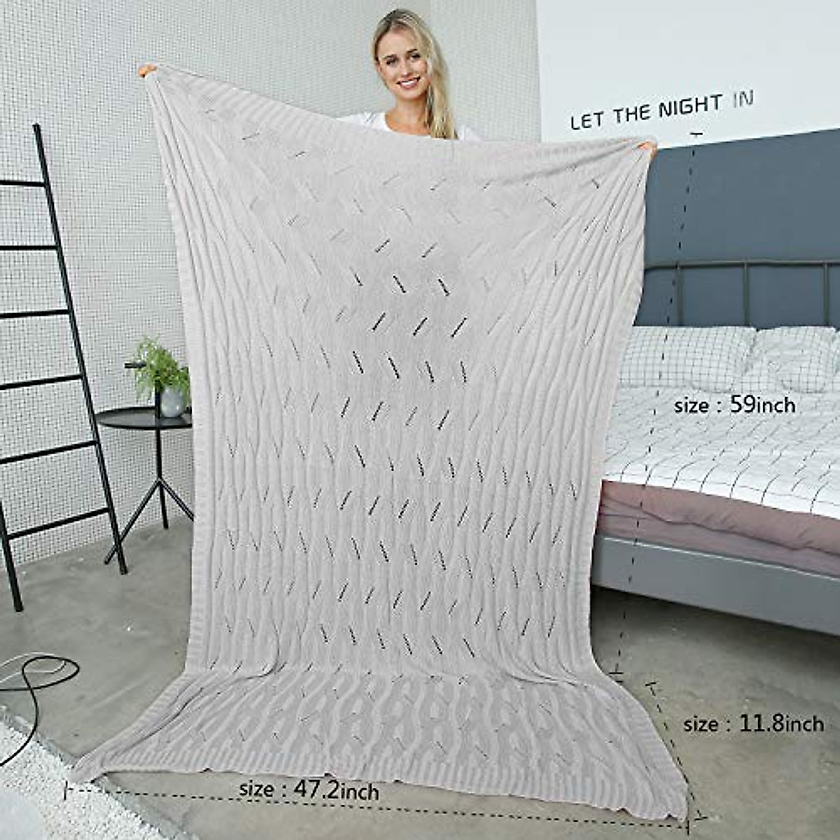 Lightweight Cooling Summer Throw Blanket, 100% Bamboo Fiber Made, Silky-Soft Smooth Knit Throws for Sofa/Bed/Travel, 47”X70”