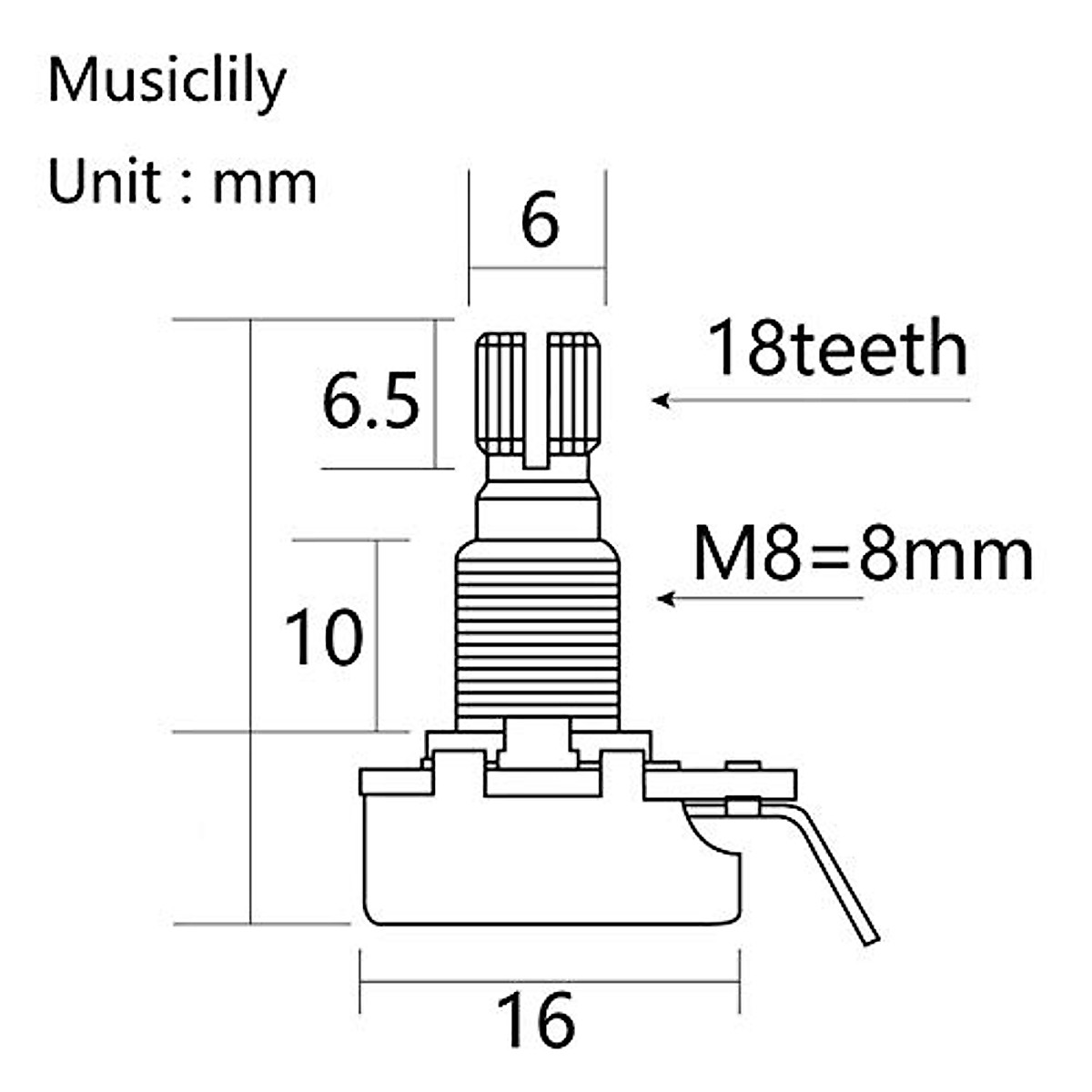 Musiclily Pro Brass Thread Mini Metric Sized Control Pots A250K Audio Taper Potentiometers for Guitar (Set of 4)