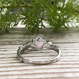 Kriskate & Co. Irish Claddagh Ring .925 Sterling Silver with Simulated Lab Opal Heart Promise Ring Size 11