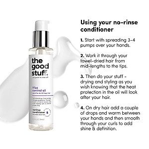 THE GOOD STUFF Leave-in Frizz Control Hair Oil for Softness, Protection, and Shine | Lightweight Hydrating Anti Frizz Serum for Smooth, Shiny Hair All Day Long | Vegan and Cruelty-Free Conditioner