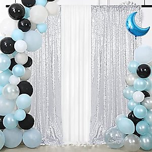 Trlyc Glitter Sequin Backdrop Curtains for Wedding Party Decor (2 Panels, W2 x H8FT,Sliver)