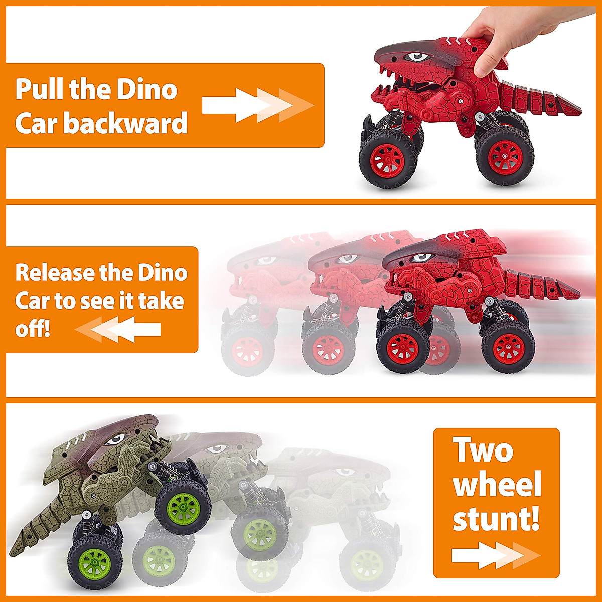 CHUCHIK Dinosaur Pull Back Car Toy. New Model Dinosaurs Vehicles Toys for Kids and Toddlers. Dino Cars are for Boys and Girls 2 3 4 5 6 Year Old