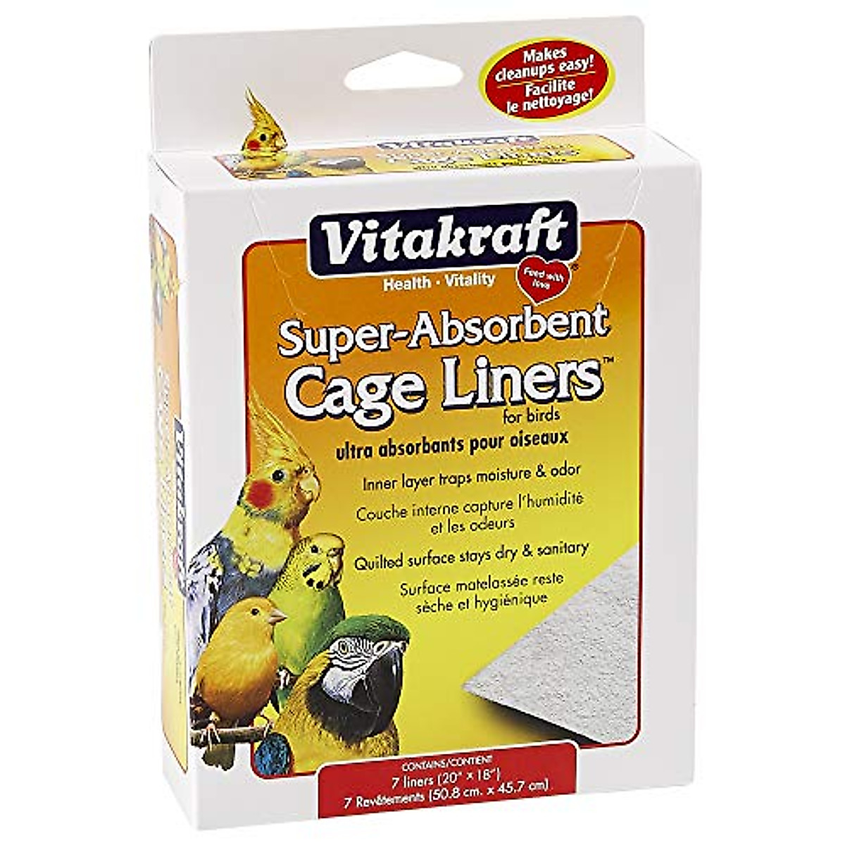 Vitakraft Cage Liners for Birds - For Parrot, Parakeet, Conure, and Cockatiel Cages White 20" X 18"