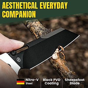 Kizer Task Pocket Knife, 3.04 Inch Nitro V Sheepsfoot Blade EDC Knife with Customized Clutch Lock, Small White G10 Handle Folding Knife with Clip, Thumb Stud Opener Hunting Camping Knife, V3641A1