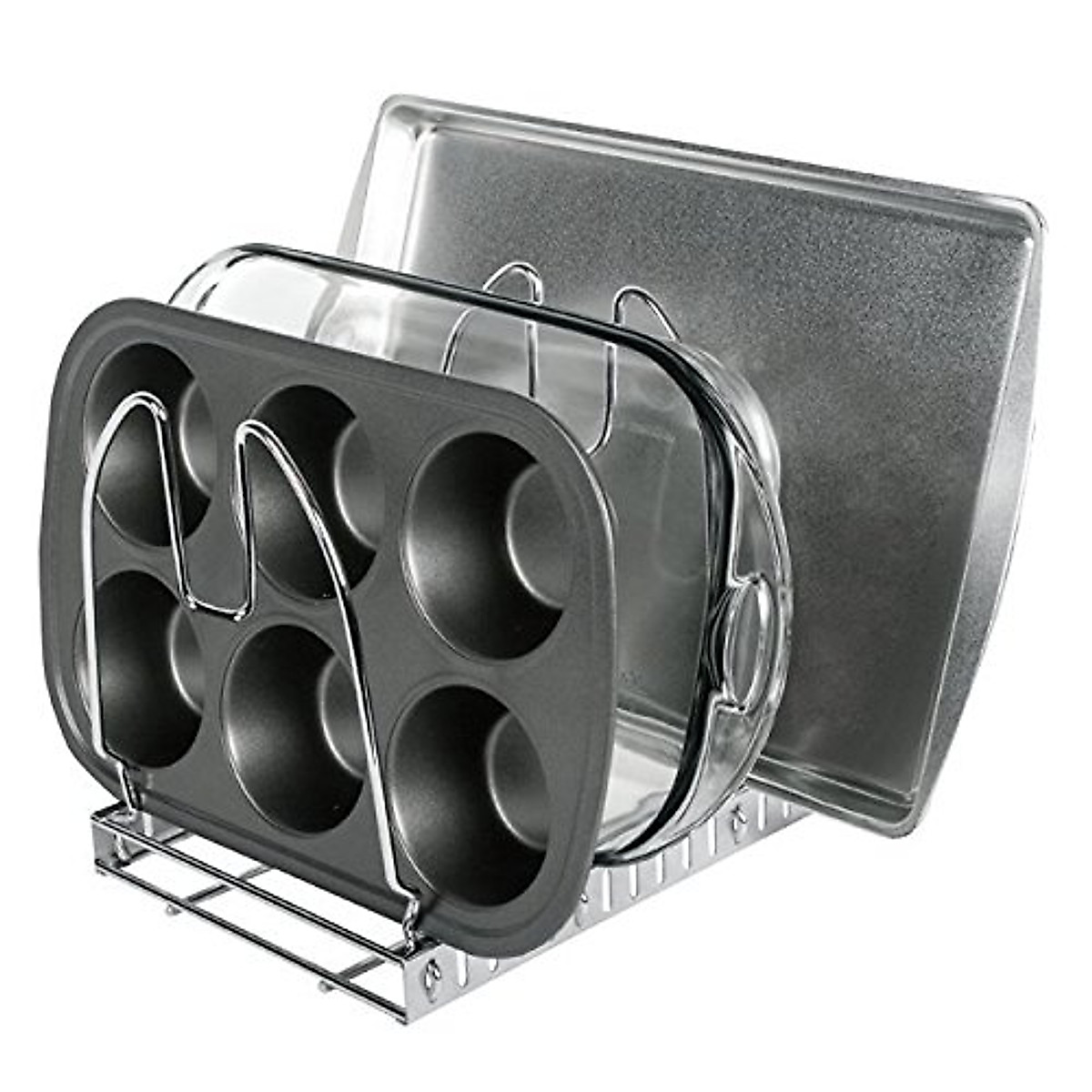 IRIS USA 12" Five-Tier Cookware Organizer, Pot and Pan Organizer Rack, Countertop and Under Cabinet Organizer, Adjustable, Rubber Feet Prevent Scratches, Silver